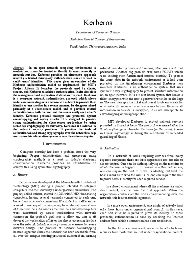 Kerberos Authentication Protocol | PDF | Password | Key (Cryptography)