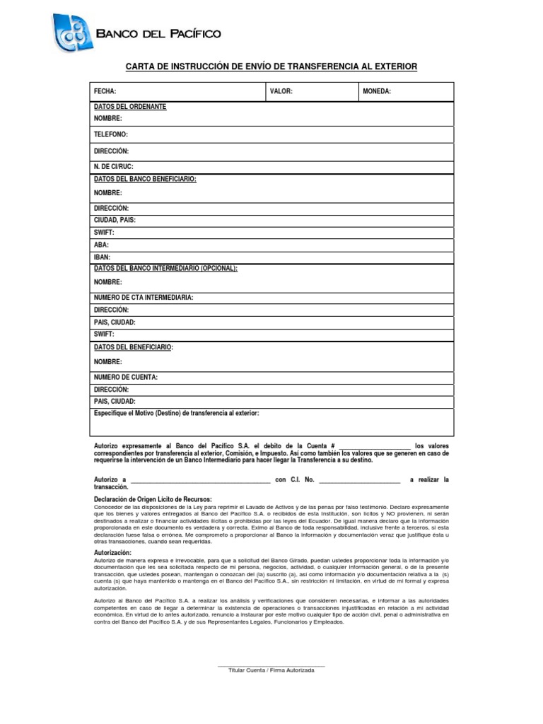 Formulario de Transferencia Al Exterior | PDF | Bancos | Gobierno