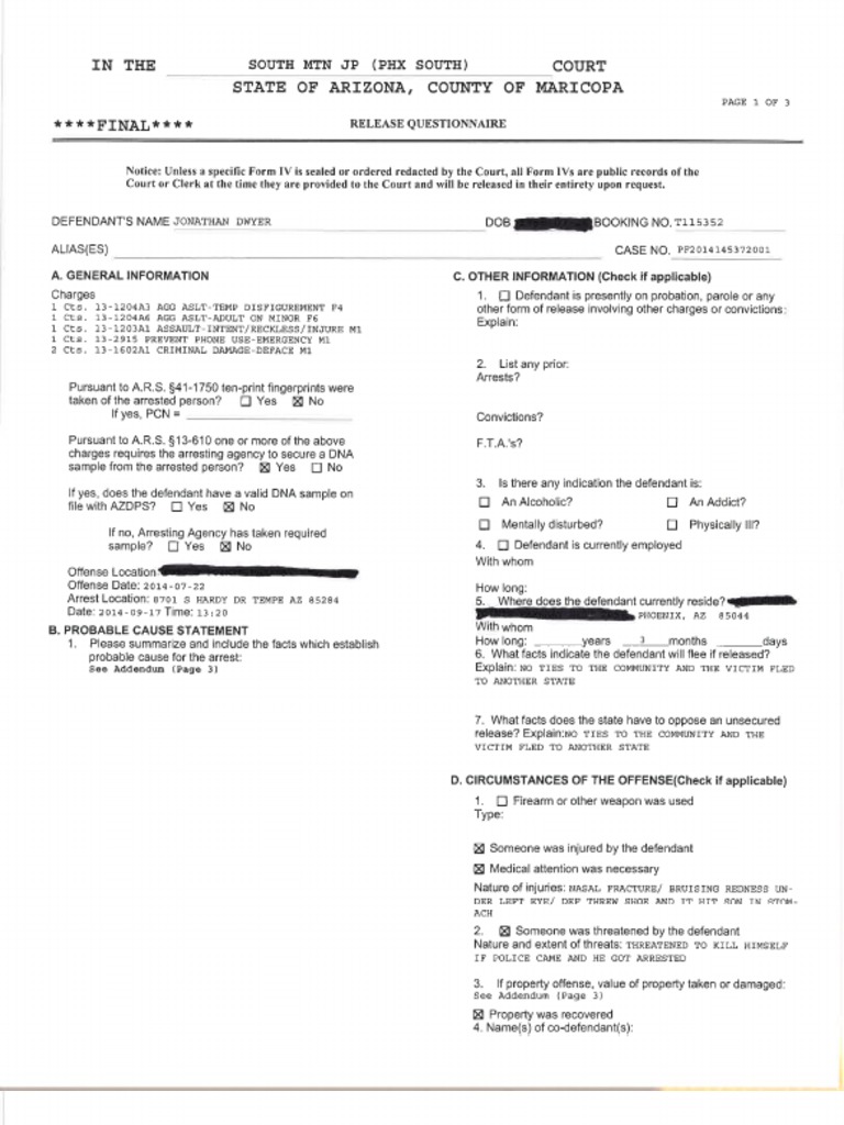 Phoenix Police Report On Jonathan Dwyer | PDF
