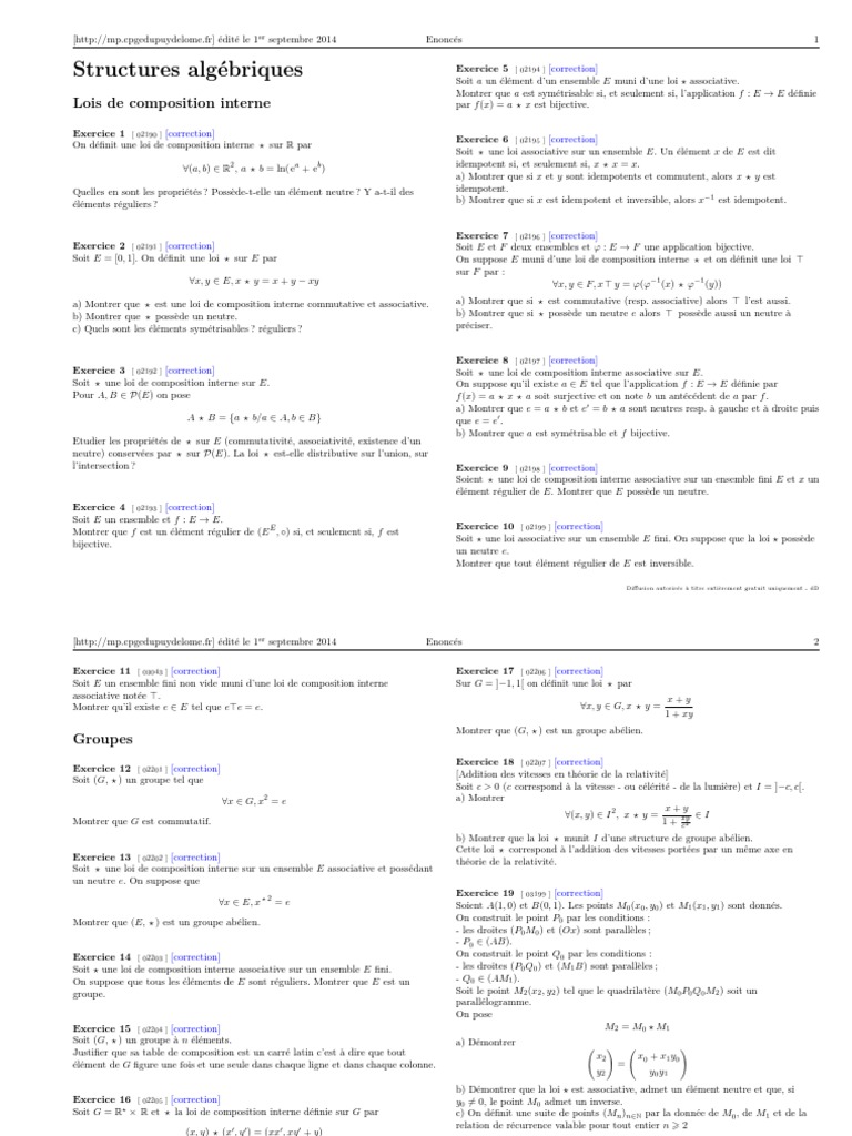 Exercices sur les structures algébriques | PDF | Groupe (Mathématiques) | Algèbre