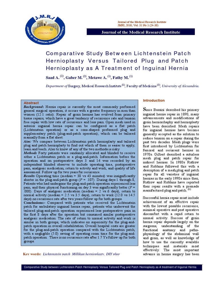 Comparative Study Between Lichtenstein Patch Hernioplasty Versus ...