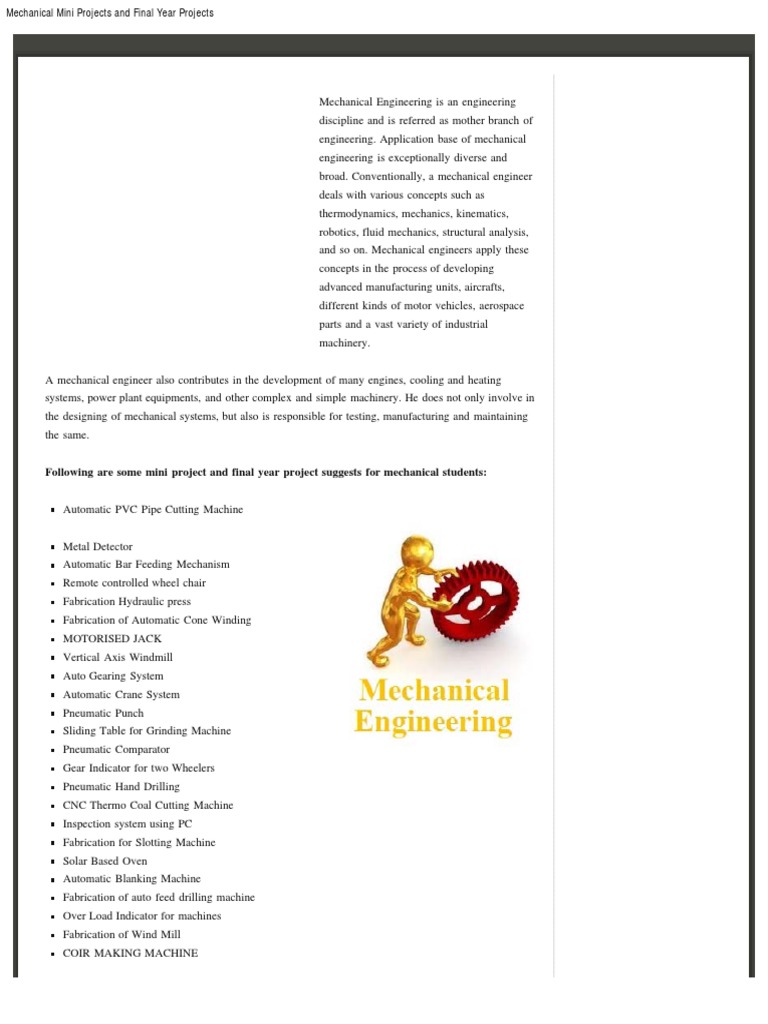 Mechanical Mini Projects and Final Year Projects | PDF | Machines ...