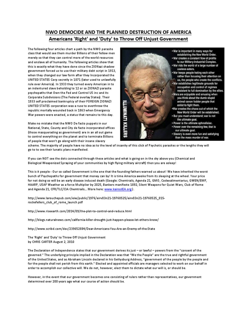 NWO Democide and The Planned Destruction of America | PDF | Natural And ...