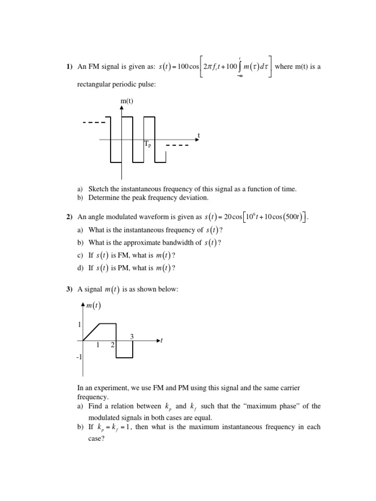FM Exercises | PDF | Frequency Modulation | Electronic Engineering