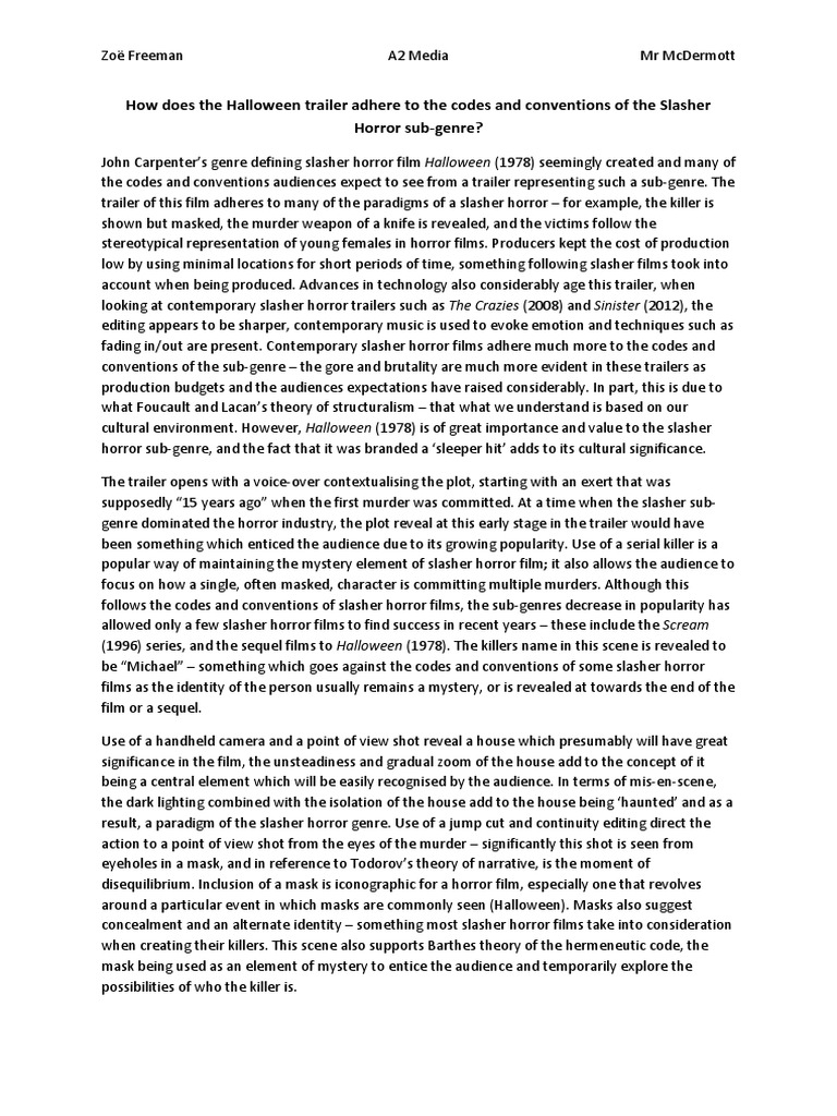 How Does The Halloween Trailer Adhere To The Codes and Conventions of ...