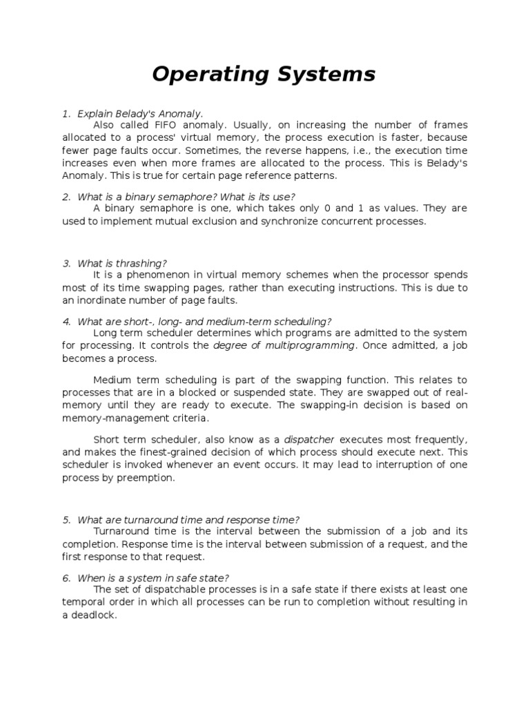 Operating Systems: 1. Explain Belady's Anomaly | PDF | Scheduling (Computing) | Process (Computing)