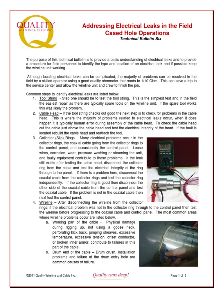 Quality Wireline - Field Leakage Test | PDF | Electrical Resistance And ...