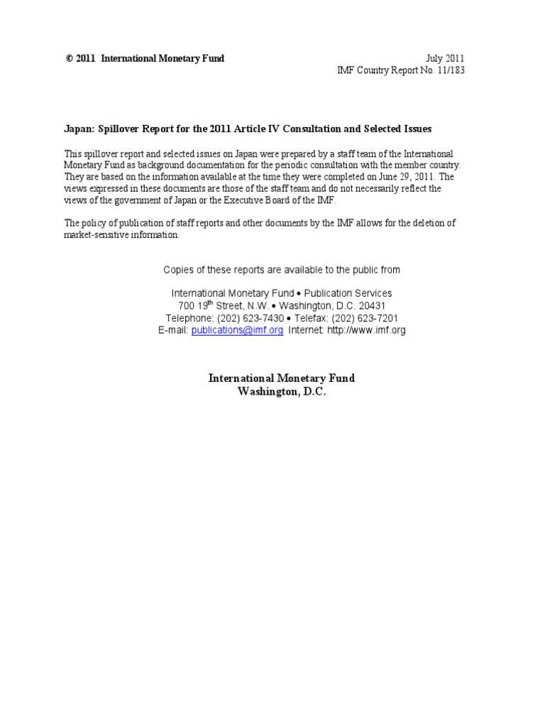 Japan Spillover Report For The 2011 Article IV Consultation | PDF ...