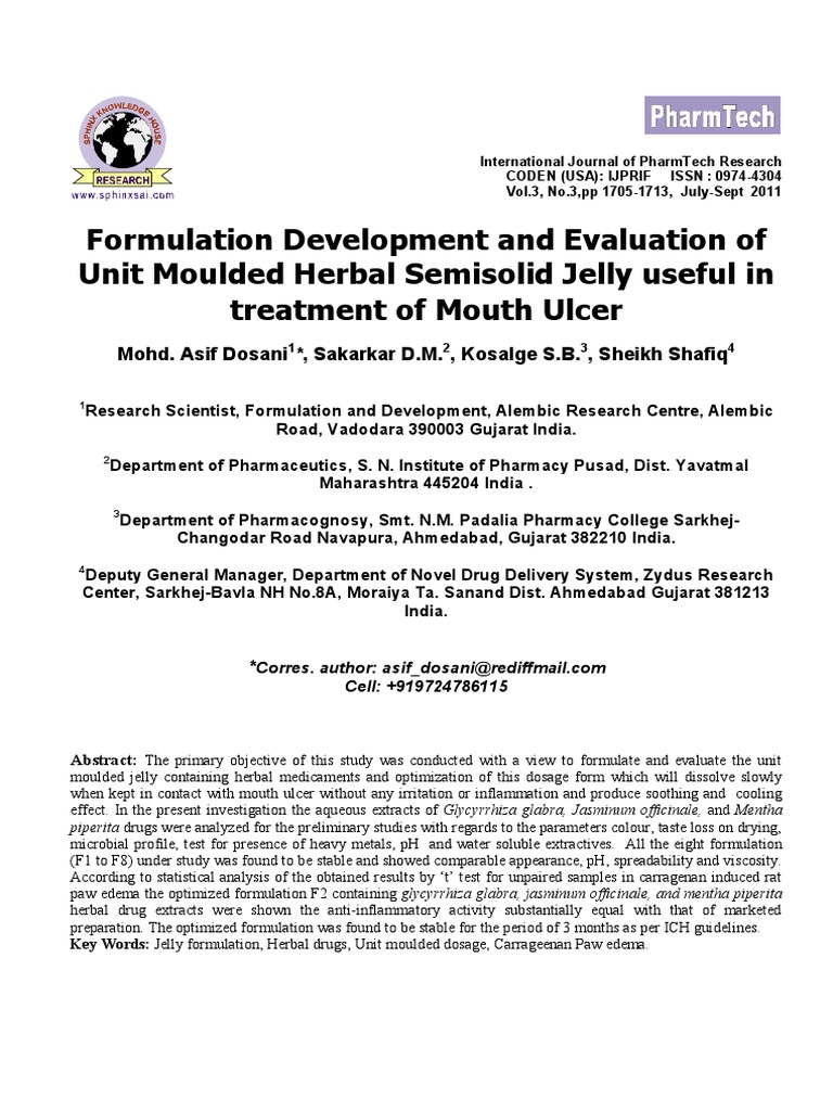 Formulation Development and Evaluation of Unit Moulded Herbal Semisolid ...