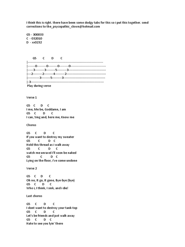 Undone (The Sweater Song) Tabs | PDF