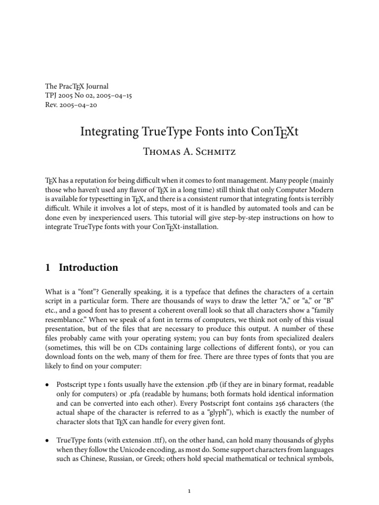 Integrating TrueType Fonts in ConTEXt | PDF | Typefaces | Te X