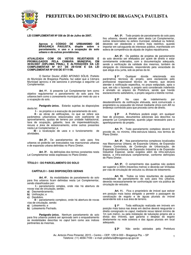 LEI COMPLEMENTAR 556 07 - Codigo de Urbanismo 2C PDF | PDF