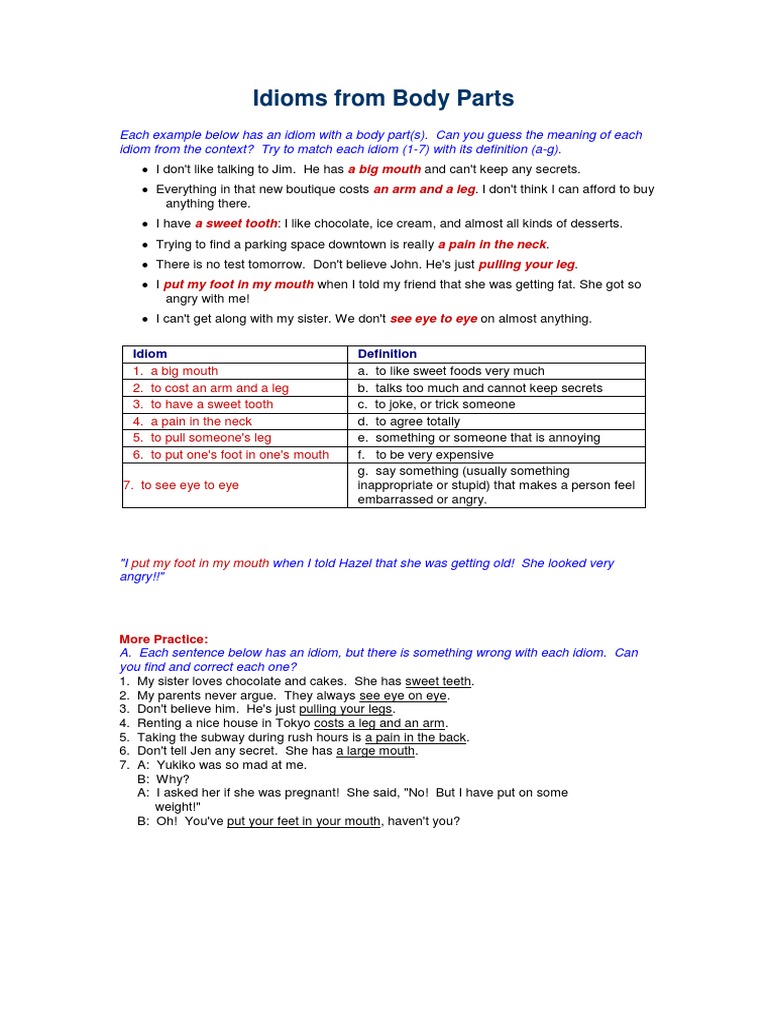 Body Part Idioms Explained | PDF | Language Arts & Discipline