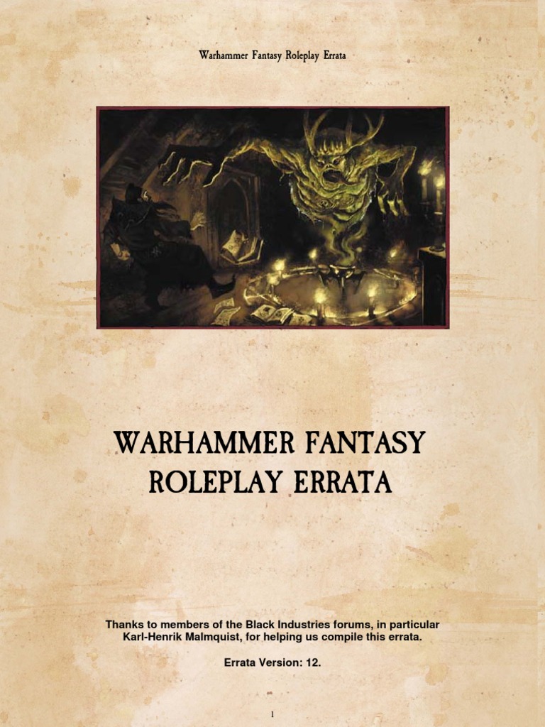 Warhammer Fantasy RPG (WFRP 2) Errata[1] | Leisure