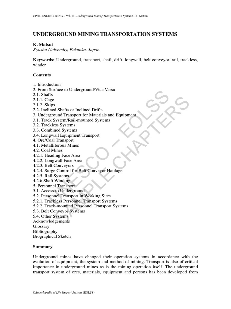 Unesco - Eolss Sample Chapters: Underground Mining Transportation Systems | PDF