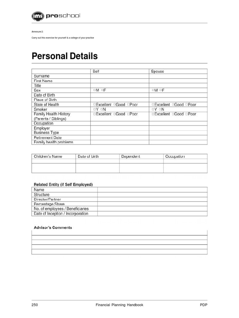 Personal Details: Annexure 2: Carry Out This Exercise For Yourself & A ...
