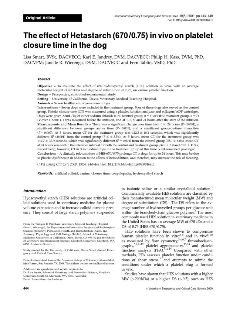 The Effect of Hetastarch (670/0.75) in Vivo On Platelet Closure Time in ...