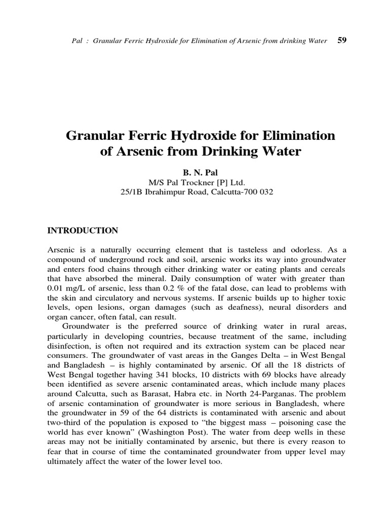 Granular Ferric Hydroxide For Elimination of Arsenic From Drinking ...