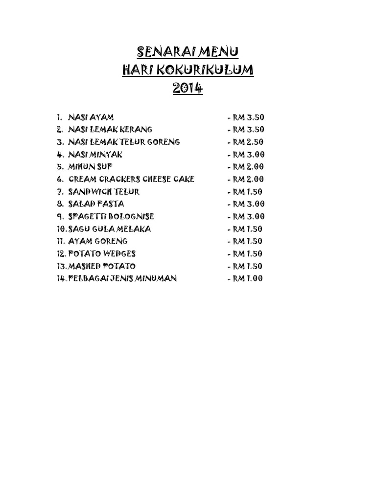 Senarai Menu | PDF