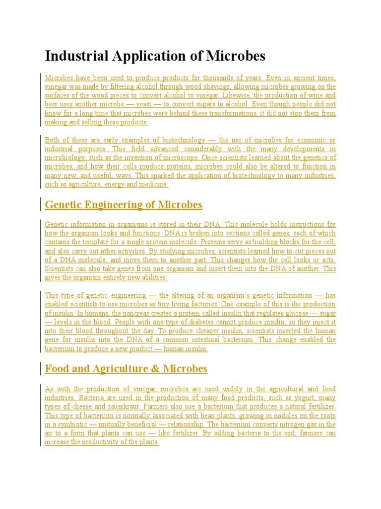 Industrial Application of Microbes | PDF | Microorganism | Bacteria