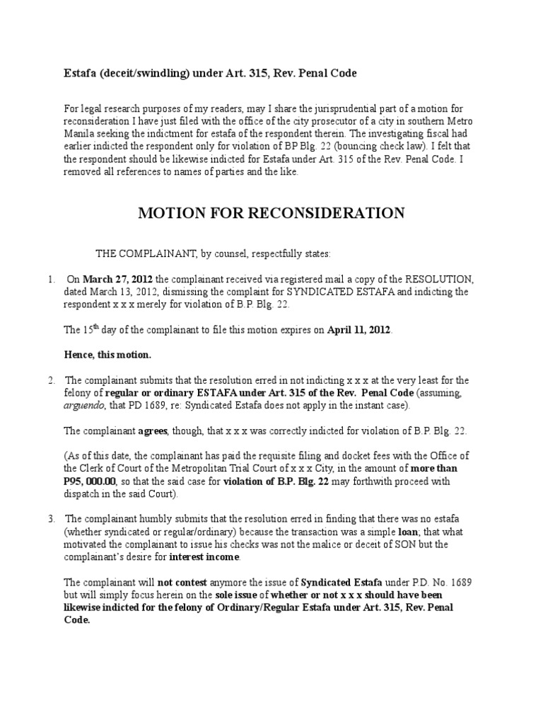 The Crime of Estafa | PDF | Fraud | Cheque