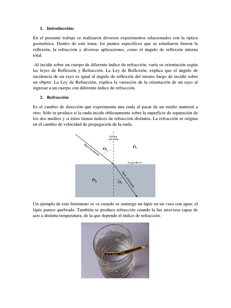 Reflexion Interna Total | PDF | Refracción | Reflexión (Física)