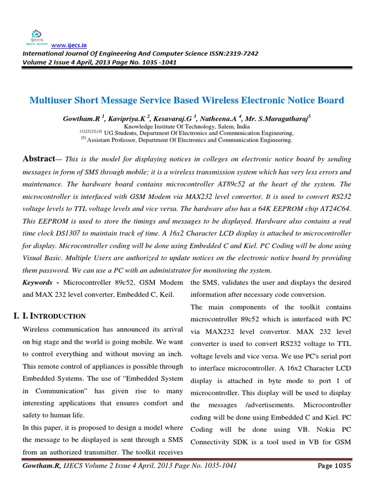 Multiuser Short Message Service Based Wireless Electronic Notice Board | PDF | Computers