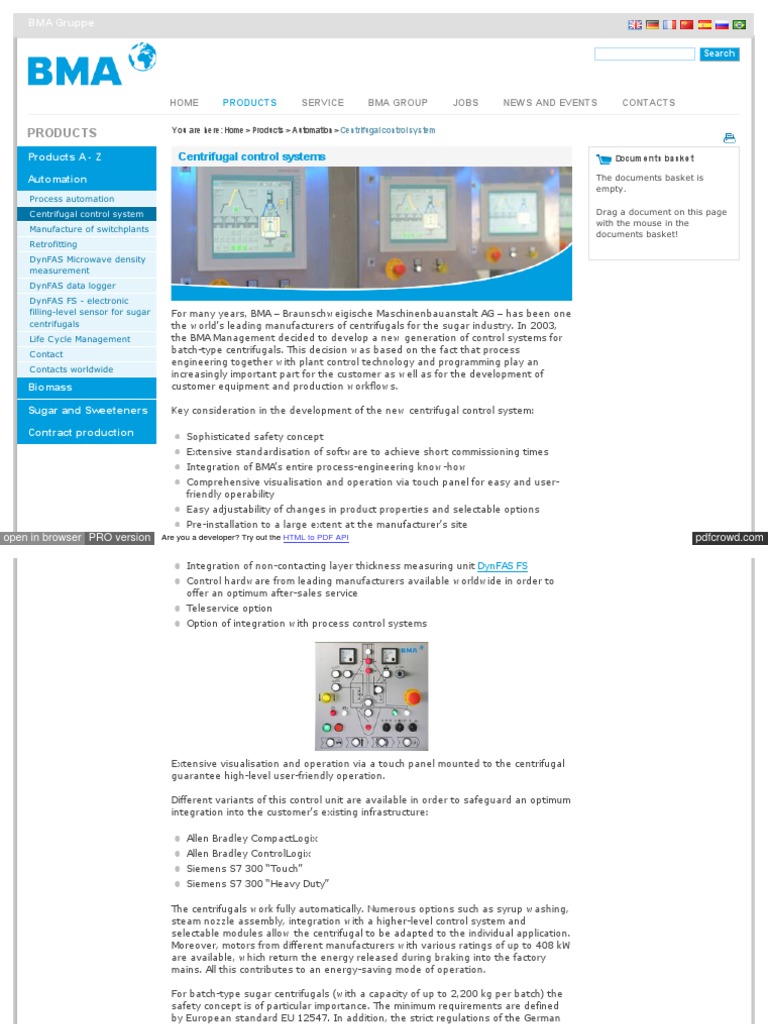 WWW Bma Worldwide Com Products Automation Centrifugal Contro | PDF ...