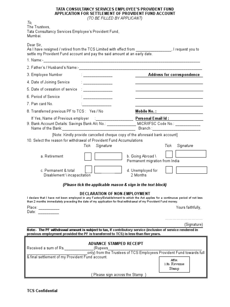 PF Settlemetn Application For PF Unsettled Account | PDF | Government ...