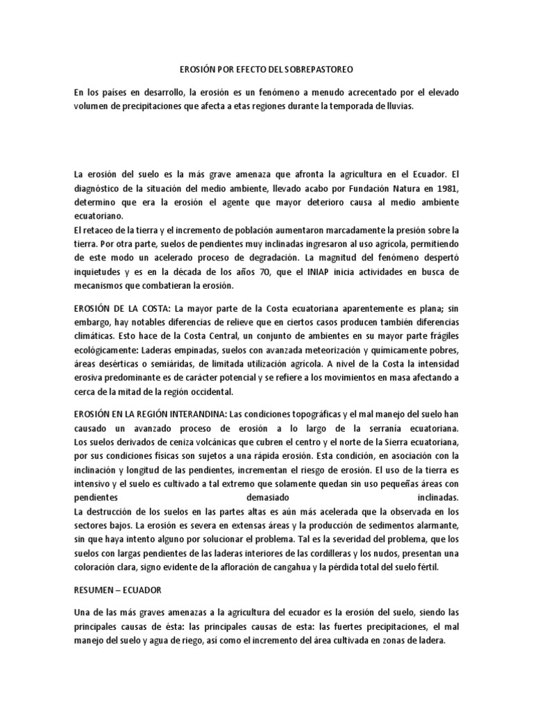 Erosión Por Efecto Del Sobrepastoreo | PDF | Erosión | Suelo