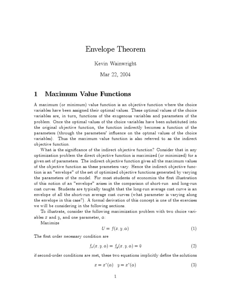Envelope Theorem and Identities (Good) | PDF | Mathematical Optimization | Economic Theories