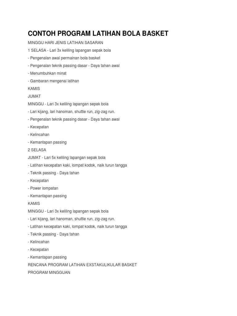 Program Latihan Bulanan Bola Basket | PDF | Olahraga & Rekreasi