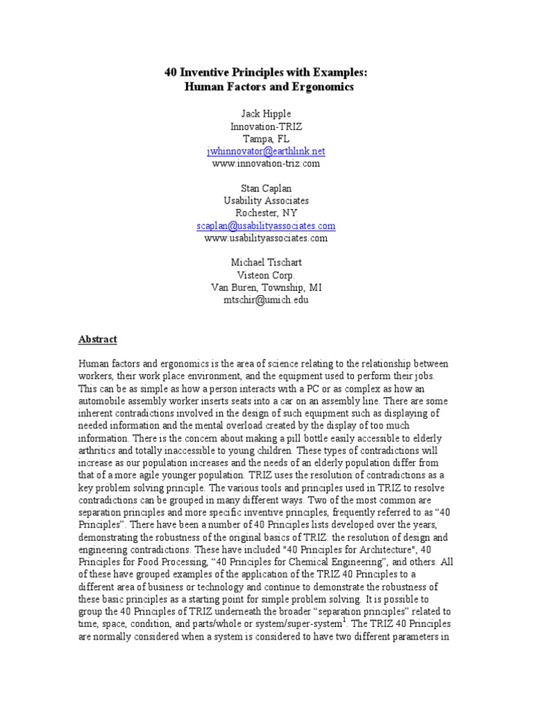 40 Inventive Principle For Human Factors - TRIZ - NoRestriction | PDF ...