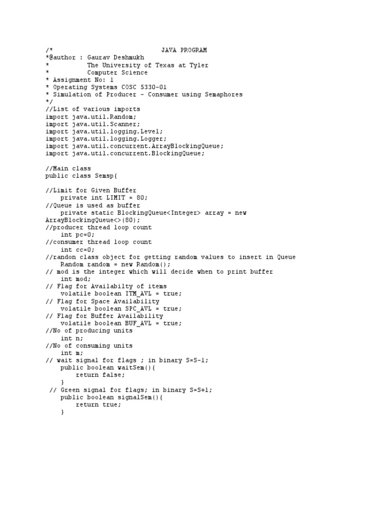 Semaphore Simulation Simulation Using Java Pdf Boolean Data Type Integer Computer Science 0264