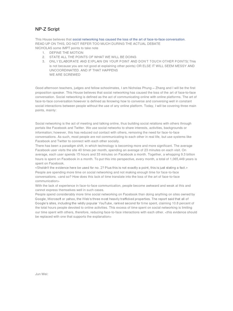 Debate Script | PDF | Social Networking Service | Facebook