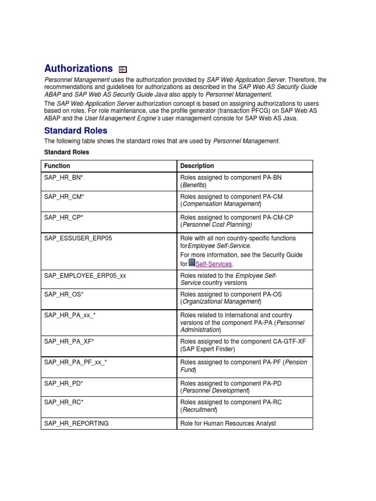 SAP Standard Roles in Personnel Management | PDF | Object (Computer ...