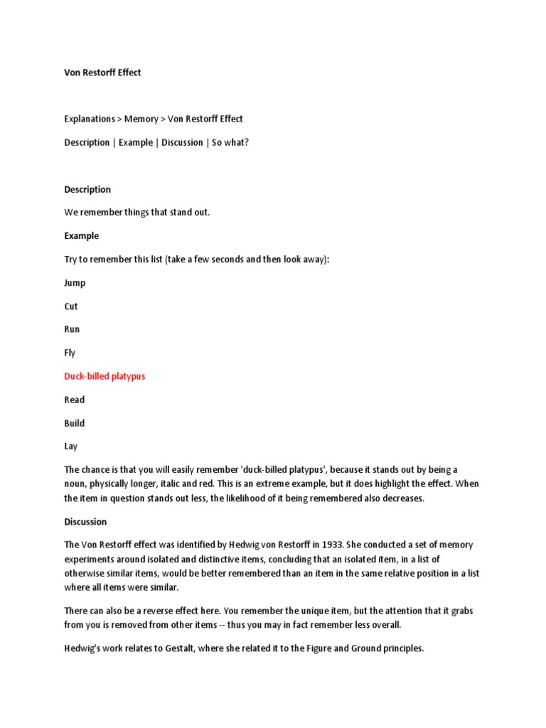 Von Restorff Effect | PDF | Mental Processes | Behavioural Sciences