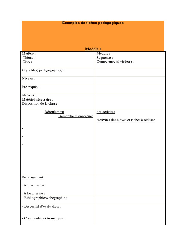 Exemples de Fiches Pedagogiques | PDF