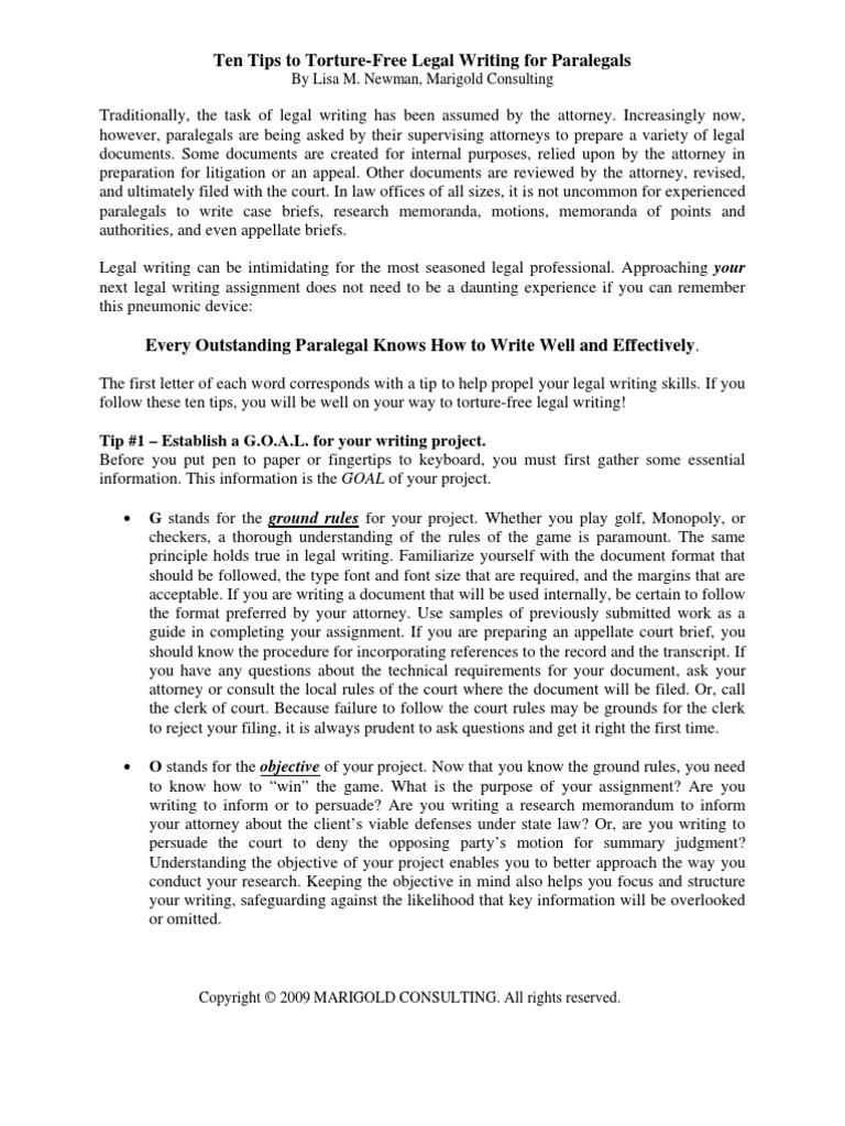 Torture Free Legal Writing Tips | PDF | Brief (Law) | Paralegal