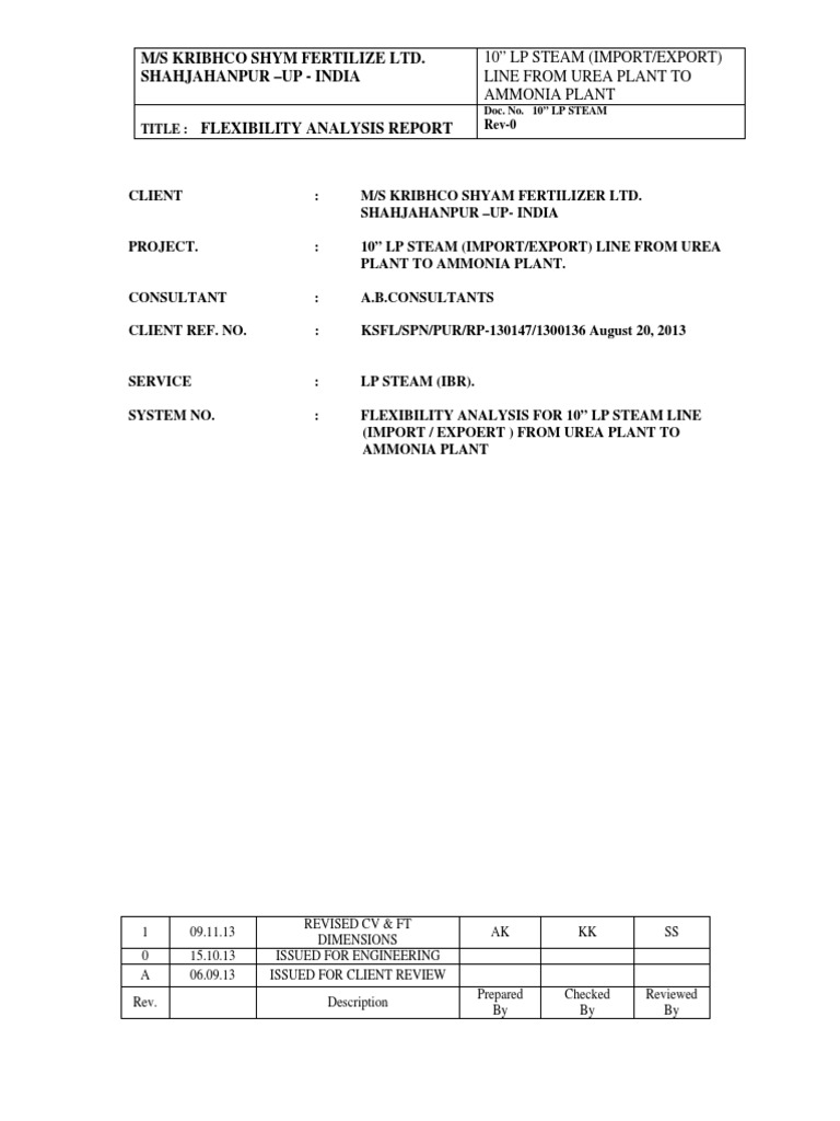 Flexibility Analysis Report for the 10-Inch Low Pressure Steam Line ...