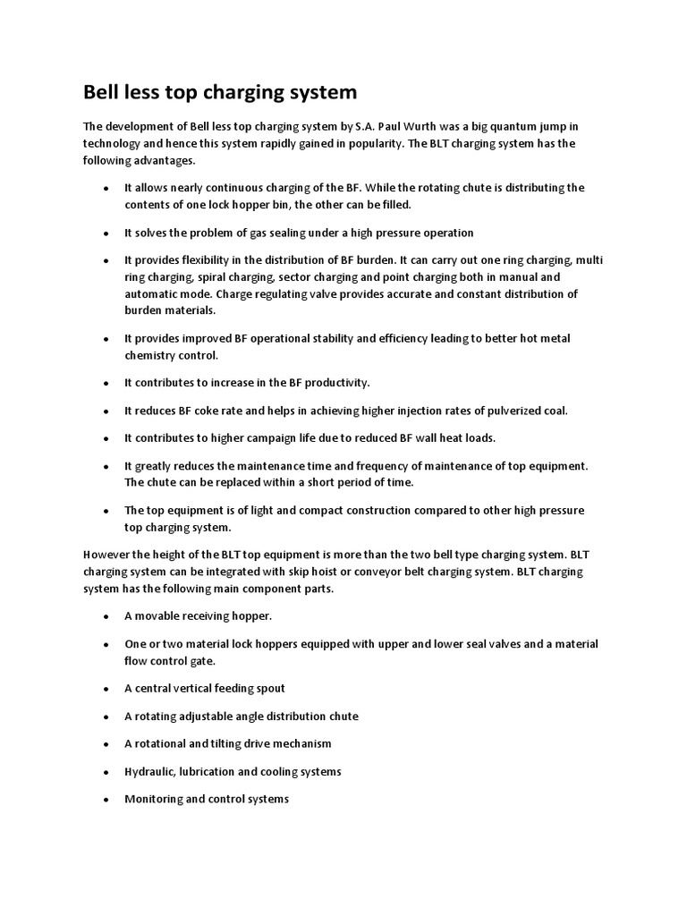 Bell Less Top Charging System | PDF | Valve | Blast Furnace