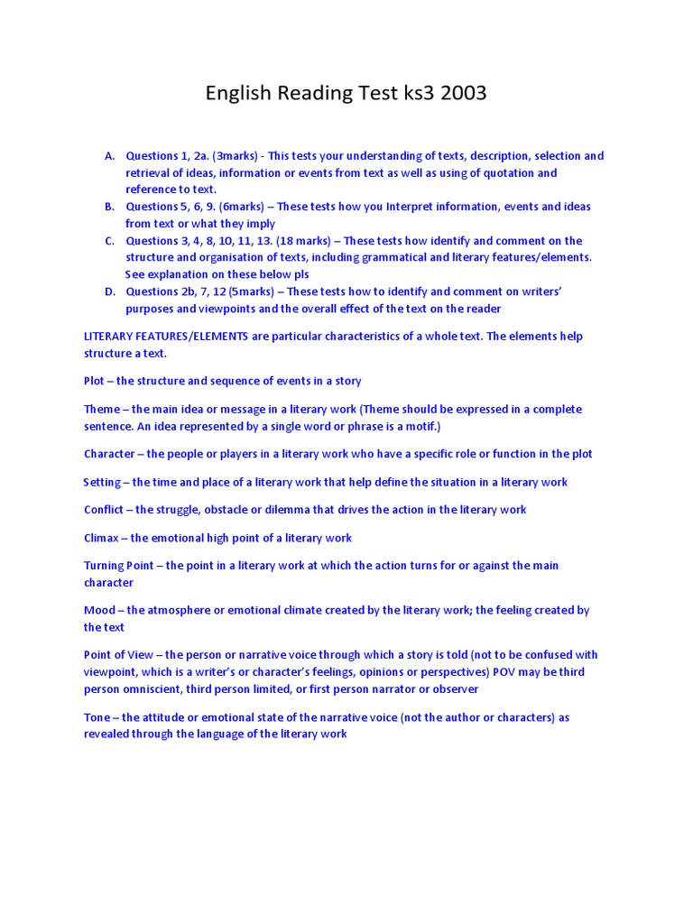 KS3 English Reading Test 2003 Guide | PDF | General Fiction