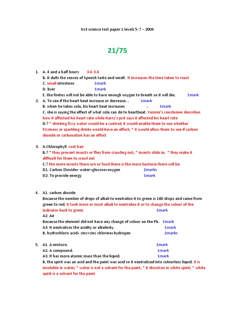Ks3 Science Test Paper 1 Levels 5-7 2004 | PDF | Properties Of Water ...
