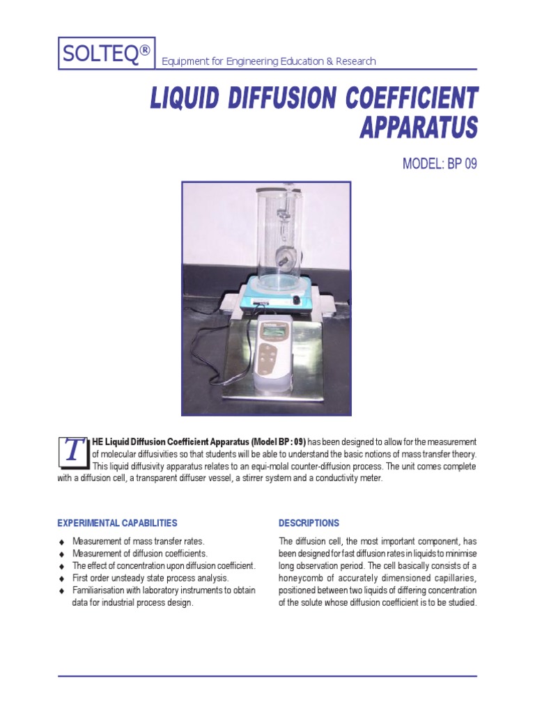 Liquid Diffusion Coefficient Apparatus BP09 | PDF | Diffusion | Solution