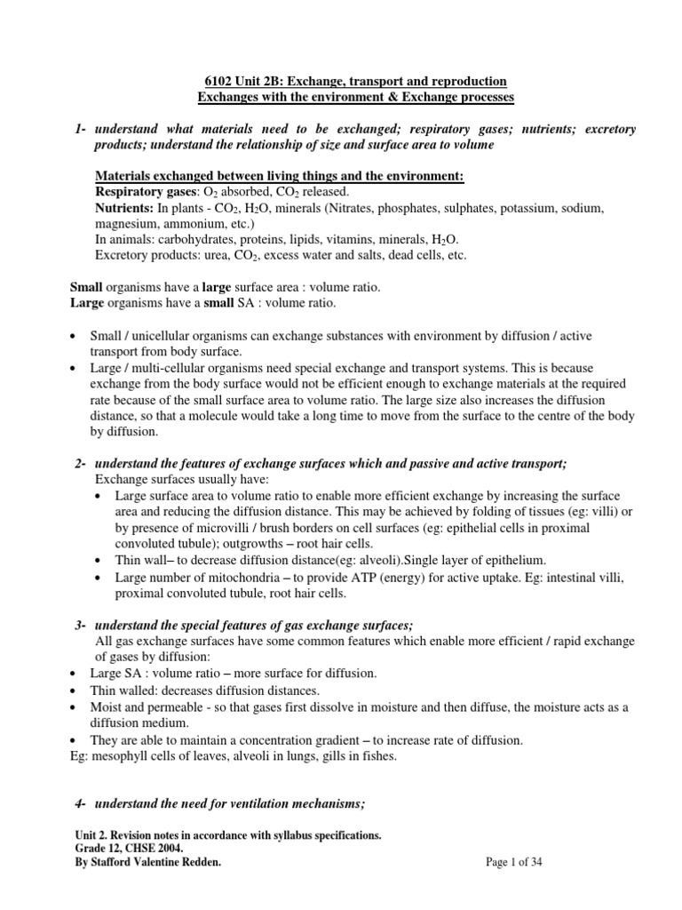 AS Biology Unit 2 Notes | PDF | Heart | Circulatory System