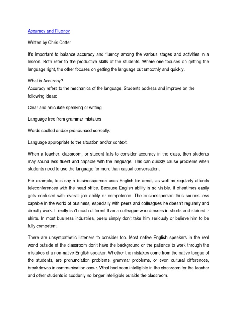 Accuracy And Fluency Pdf Second Language Conversation