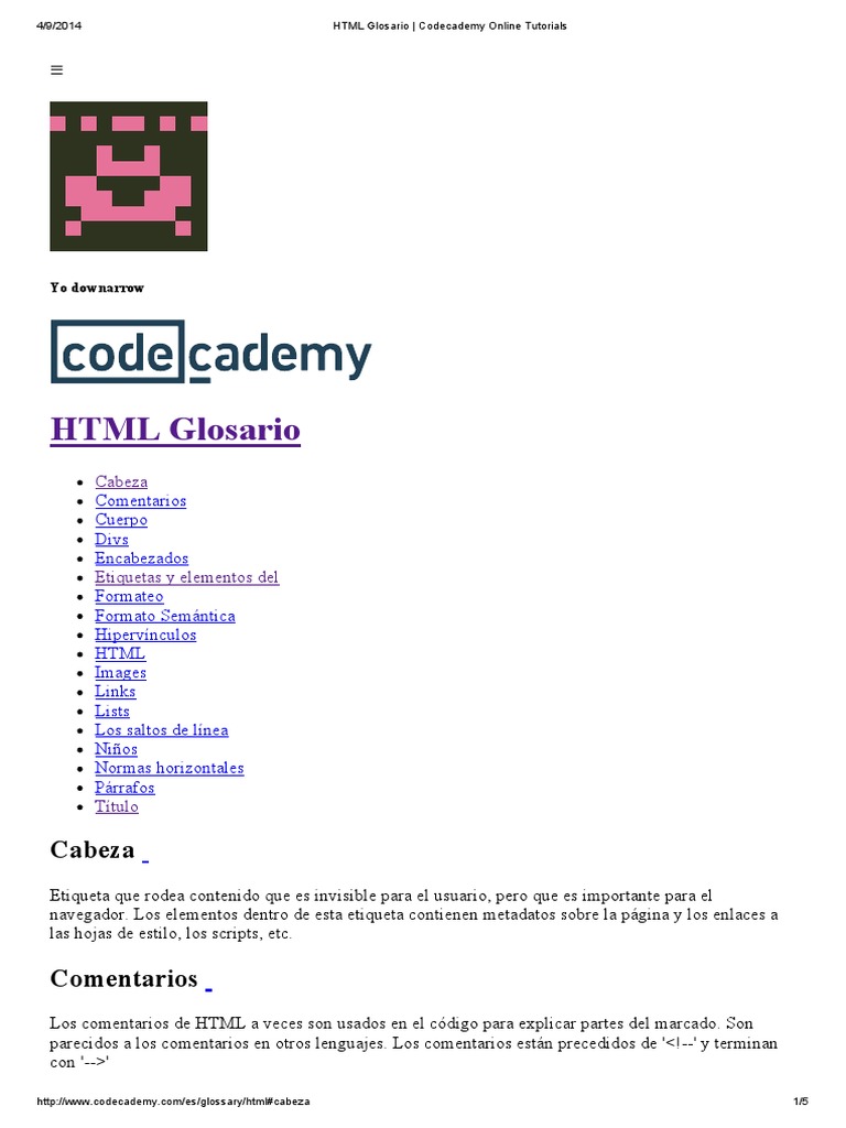 HTML Glosario - Codecademy Online Tutorials | PDF | HTML | Hipervínculo