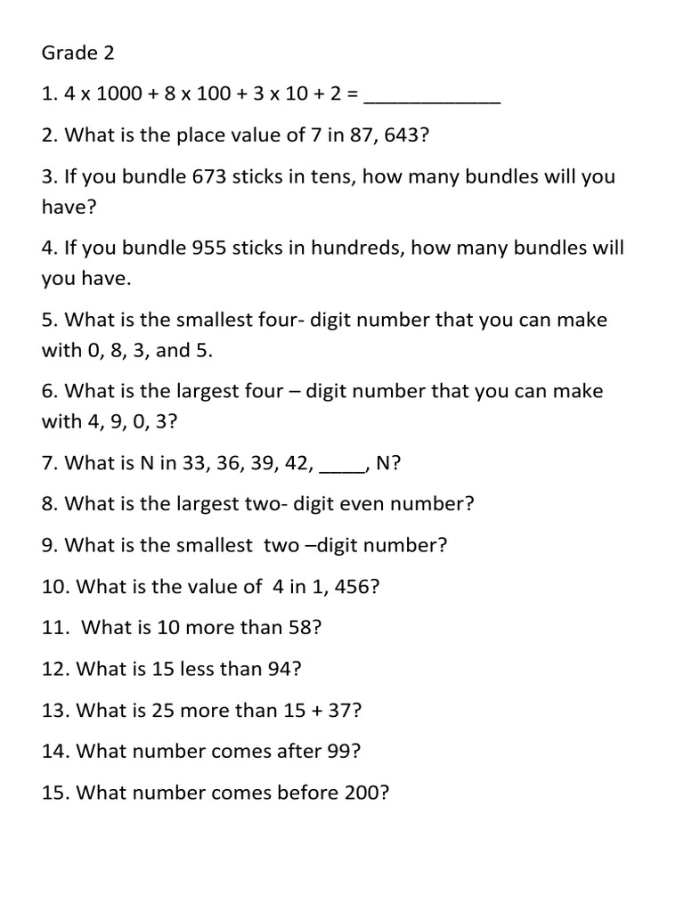 Grade 2 Math Reviewer | PDF | Numbers | Abstract Algebra