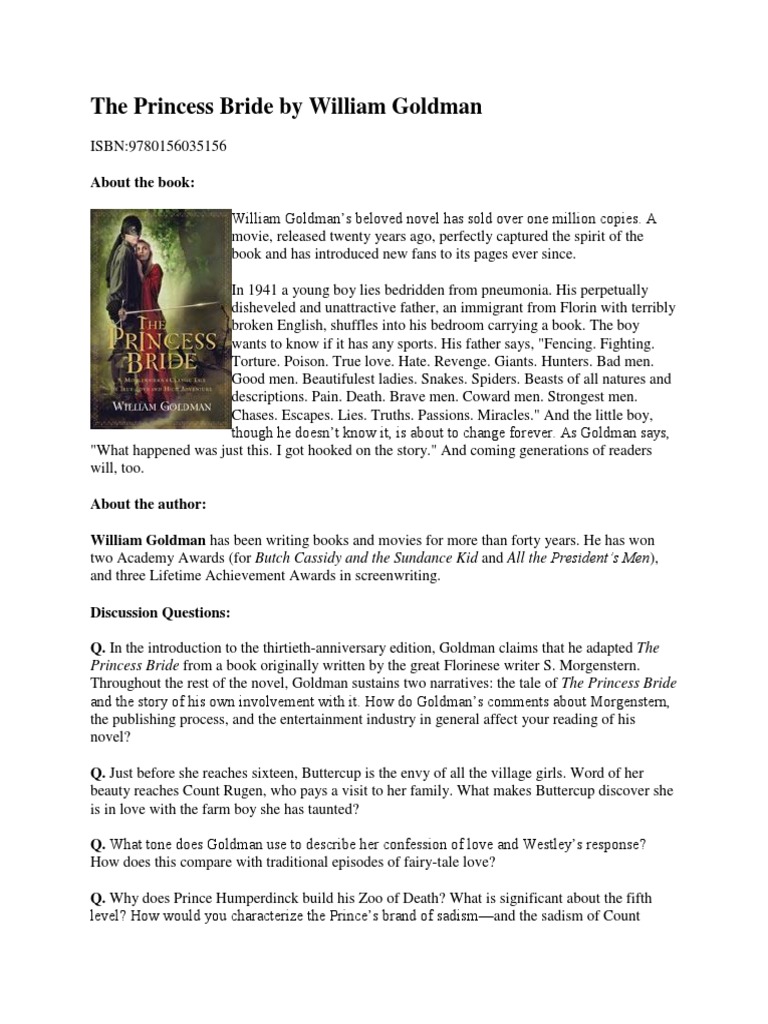 The Princess Bride by William Goldman - Discussion Questions | PDF ...