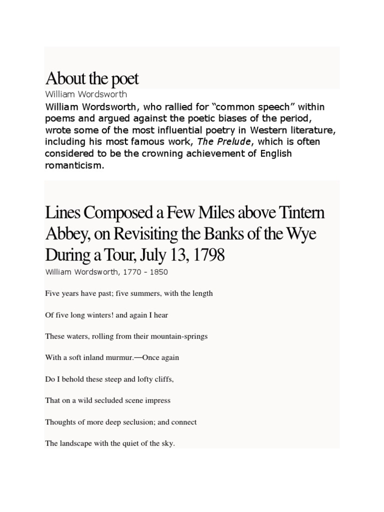 Tintern Abbey - W.wordsworth | PDF | William Wordsworth